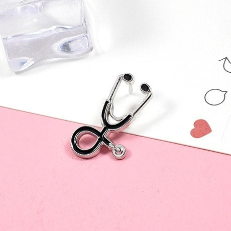 Mini Silver Stethoscope Brooch